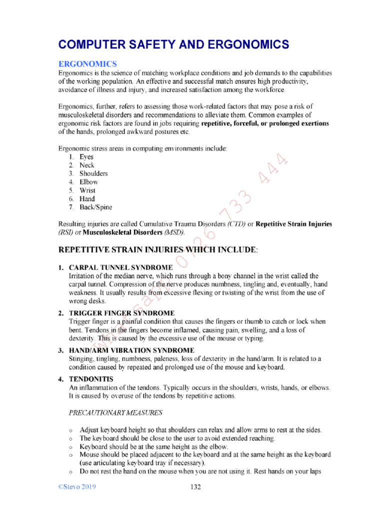 Computer Safety and Ergonomics | PDF