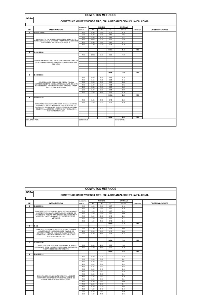 Computos Metricos de Vivienndas U.V.F. | PDF | Sector secundario de la ...