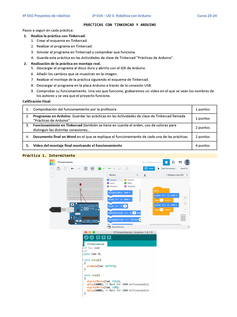Prácticas Arduino y Tinkercad 1a6 2324 | PDF