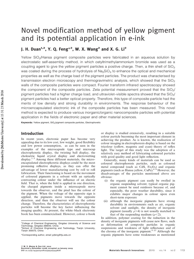 2009 Novel Modification Method of Yellow Pigment and Its Potential ...