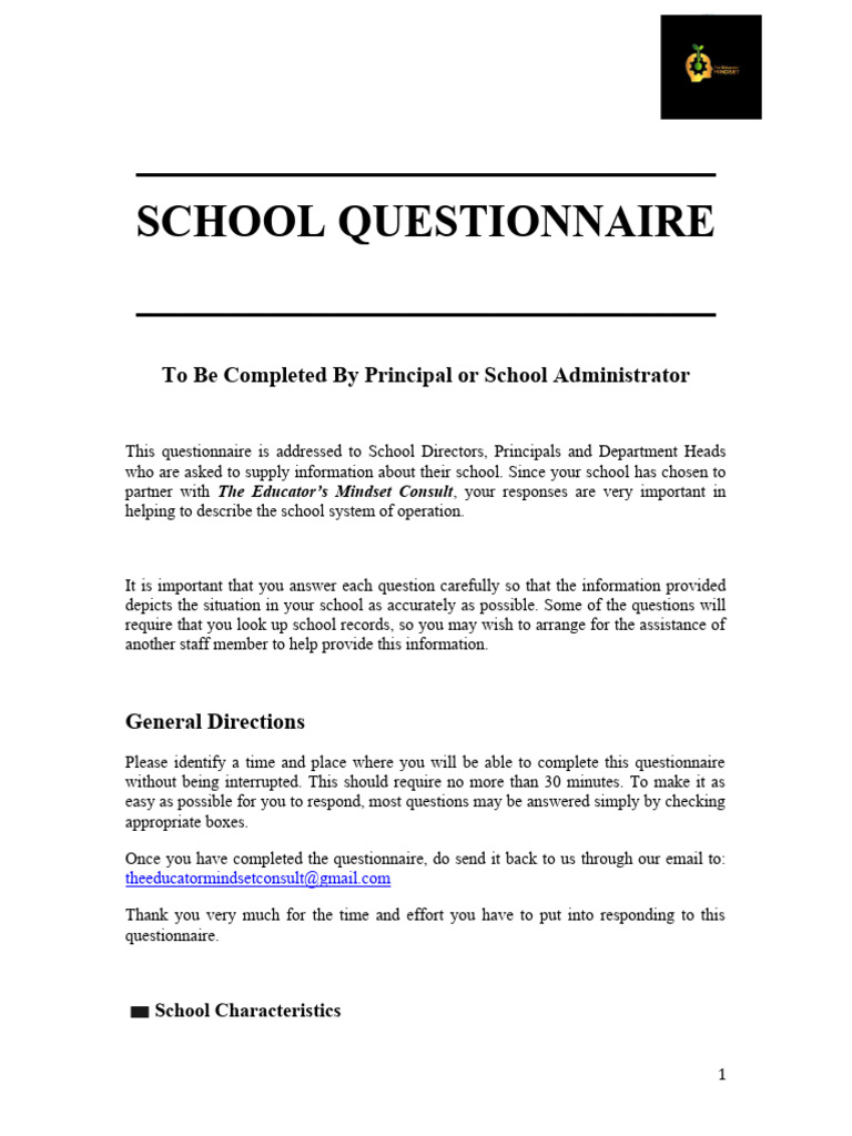 SCHOOL QUESTIONAIRE | Download Free PDF | Teachers | Schools