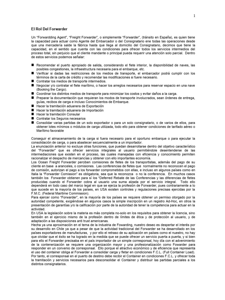 El Rol Del Forwarder | PDF | El comercio internacional | Envío