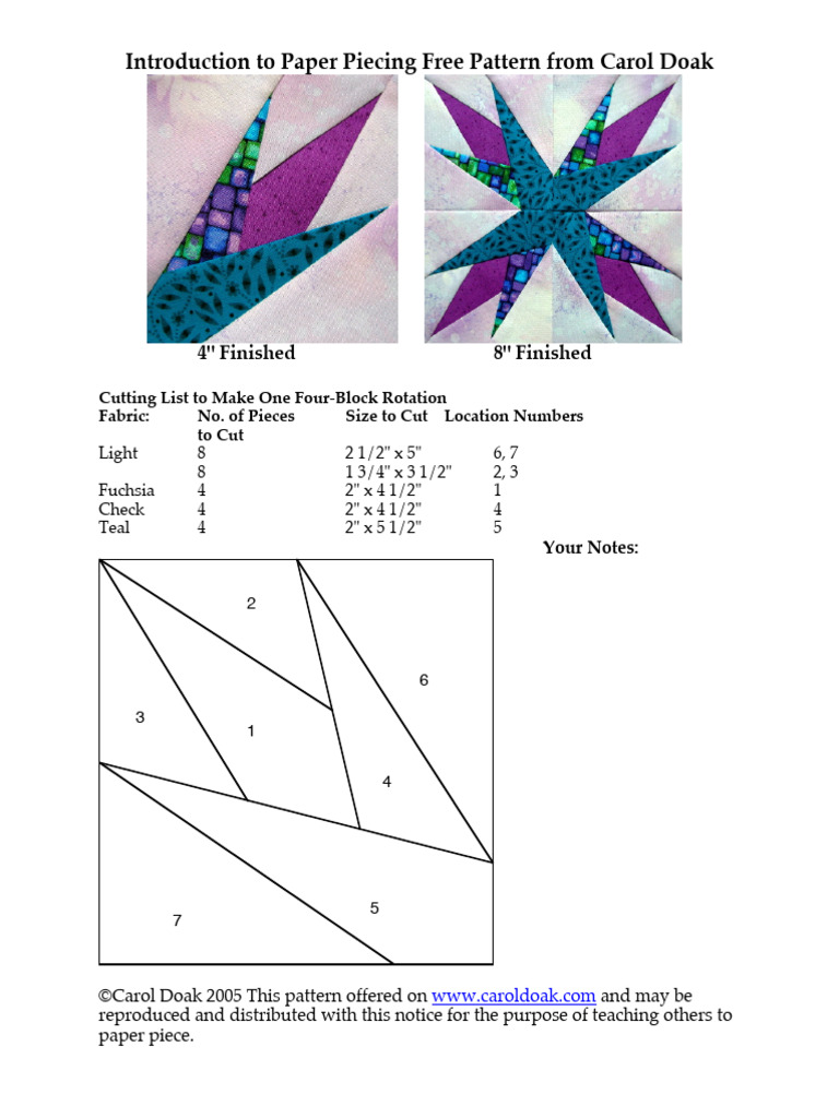 Free Paper Piecing Pattern by Carol Doak | PDF