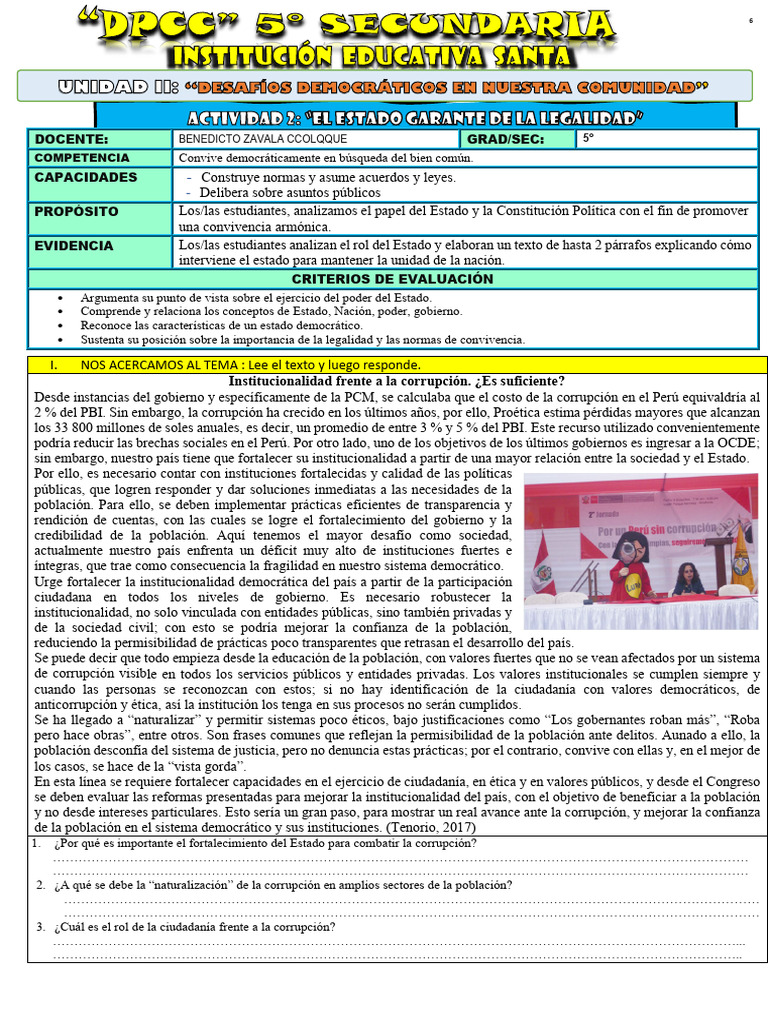6 DPCC 5° Unidad 2 Activ. #2 - 2024 | PDF | Judicaturas | Estado (política)
