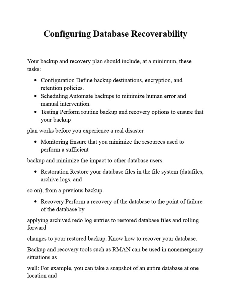Configuring Database Recoverability | PDF | Databases | Backup