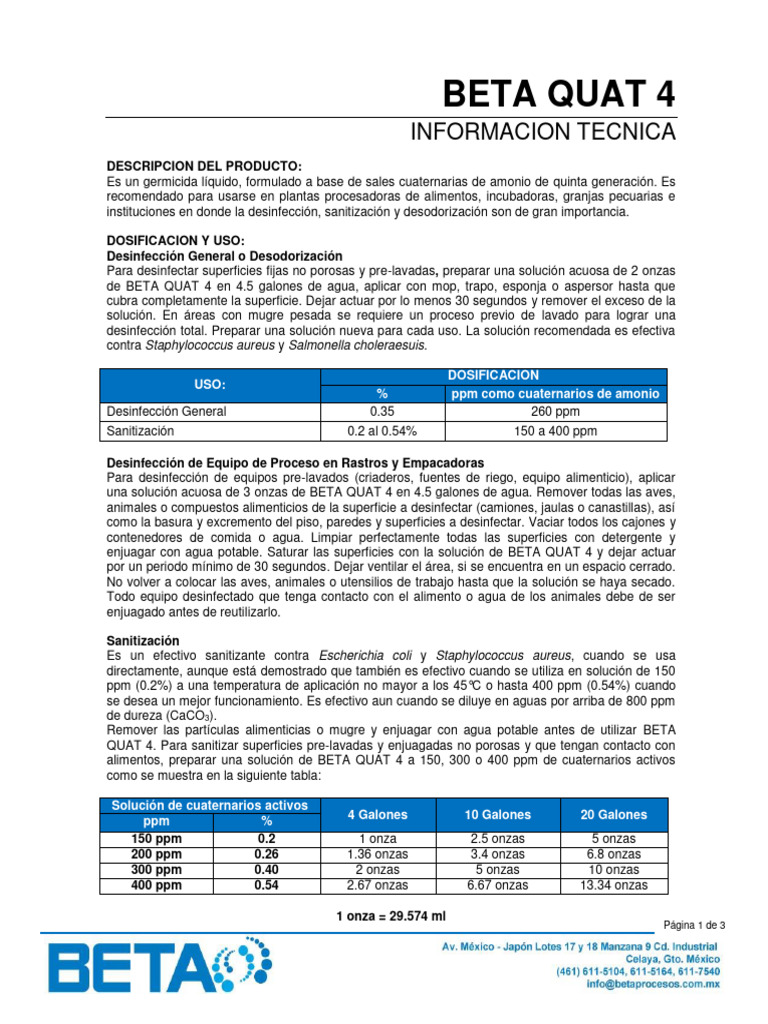 FT Beta Quat 4 | PDF | Agua