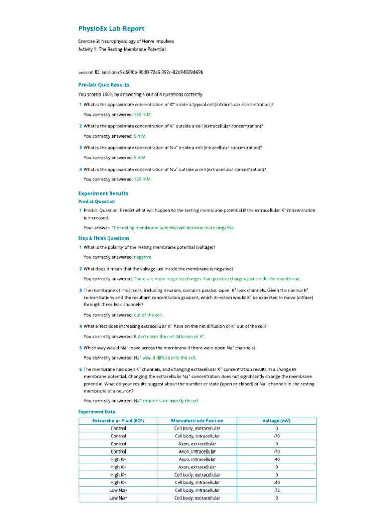 PhysioEx 1 - Lab Results | PDF