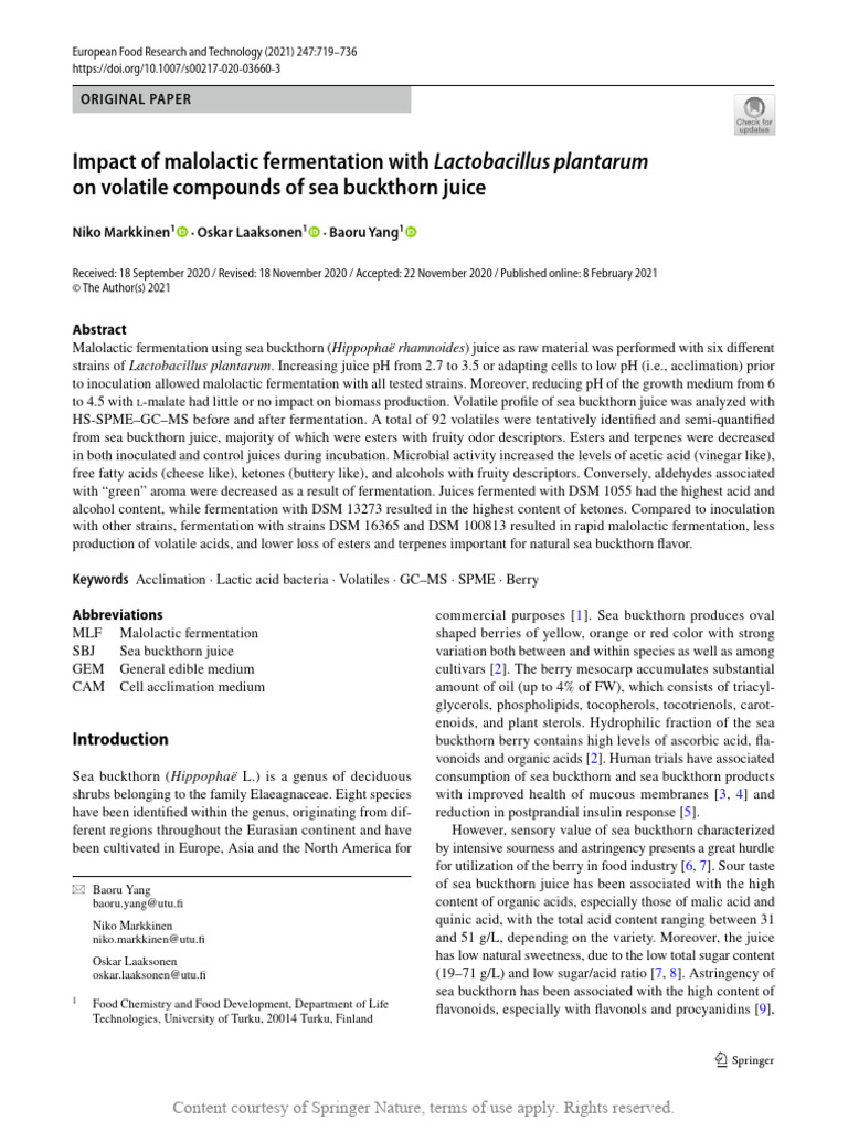 Impact Of Malolactic Fermentation With Lactobacill Pdf Fermentation