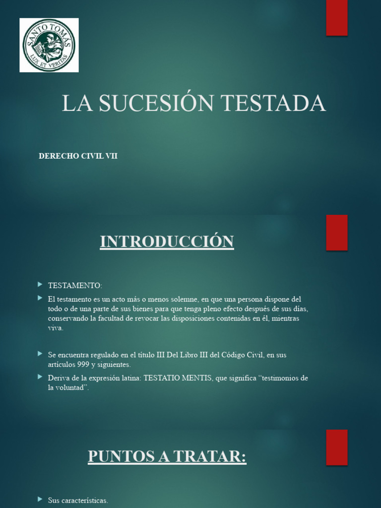 La Sucesión Testada | PDF | Voluntad y testamento | Intención (Derecho ...