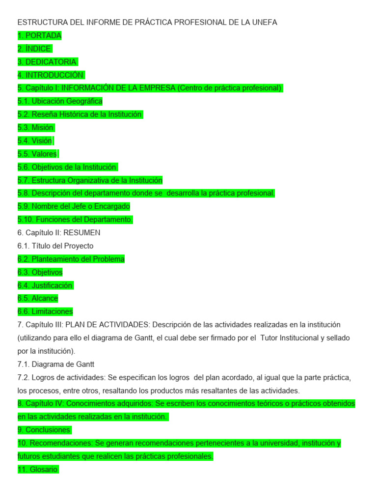 Estructura Del Informe De Práctica Profesional De La Unefa Pdf