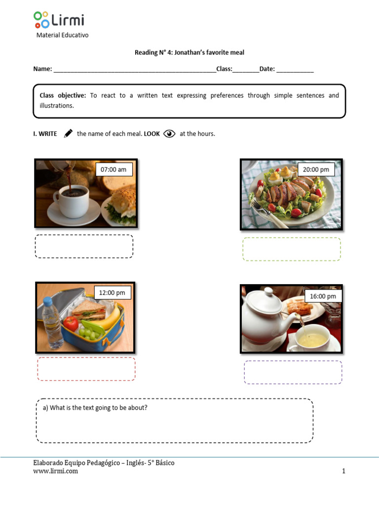 OA8 - 5° Básico - Unit 3 | PDF | Meal | Cuisine