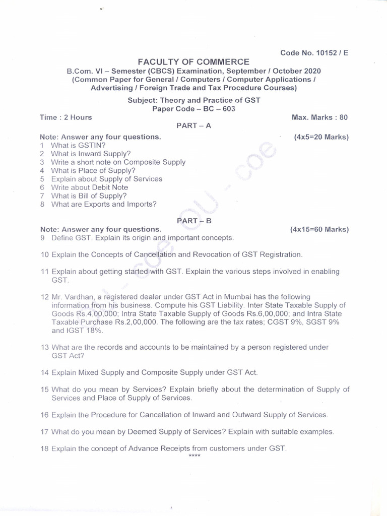 Bcom Vi Sem 2020 | PDF