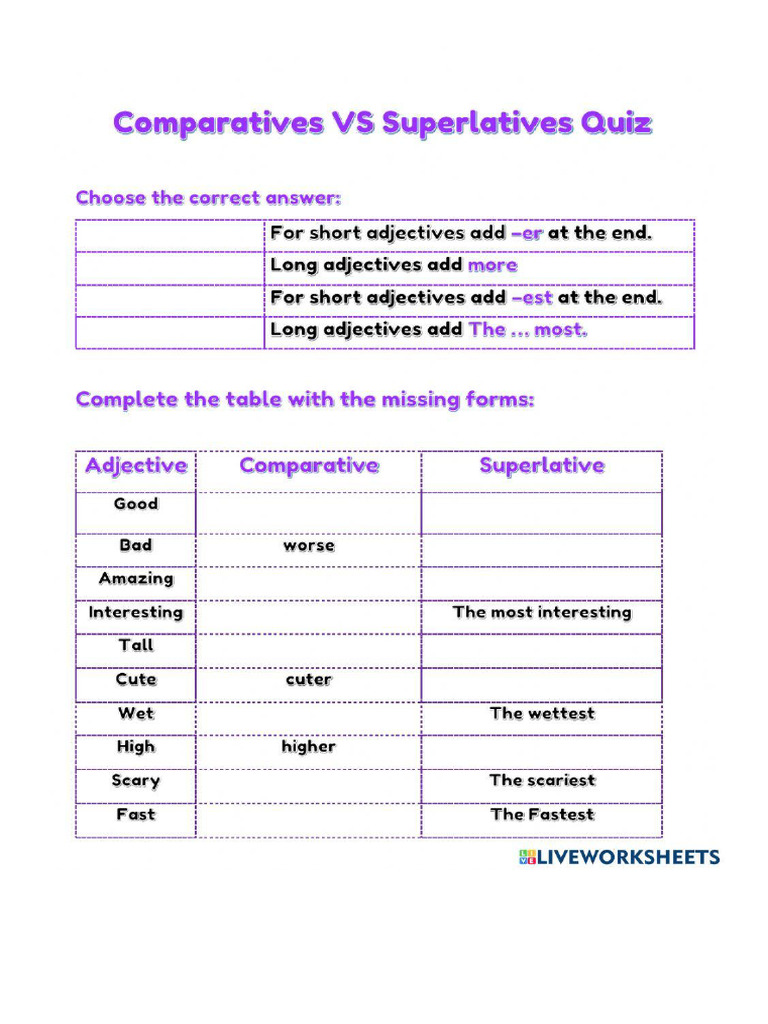Comparatives and Superlatives Level 2 | PDF