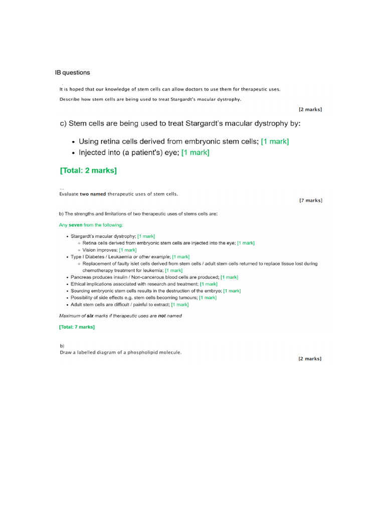IB Questions On Cell Membrane and Stem Cells | PDF