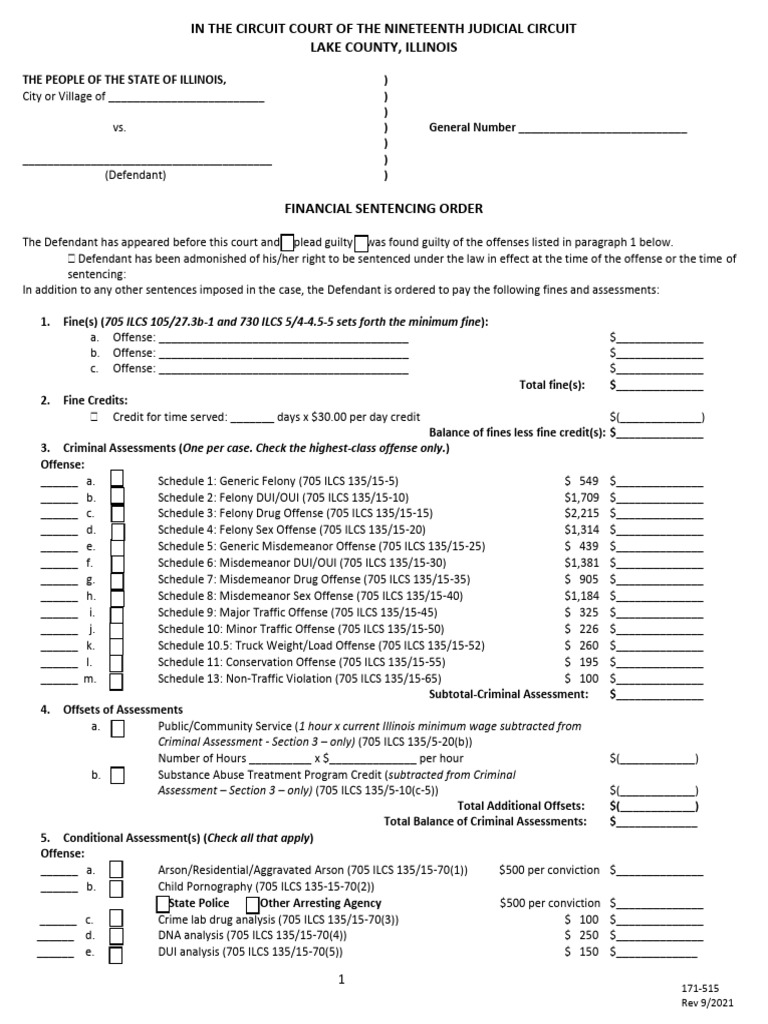Illinois Financial Sentencing Order Form | PDF | Felony | Driving Under ...