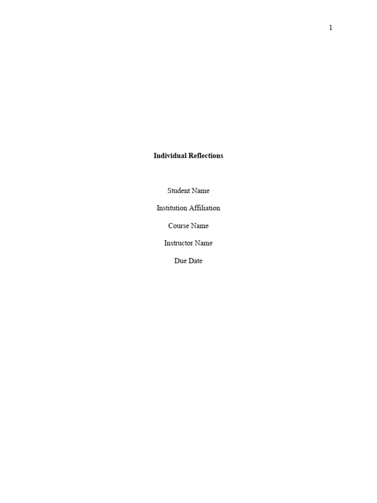 Individual Reflections Revised Pdf