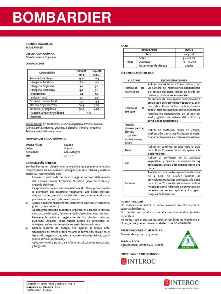 Ficha Técnica Bombardier | Descargar gratis PDF | Cereales | Suelo