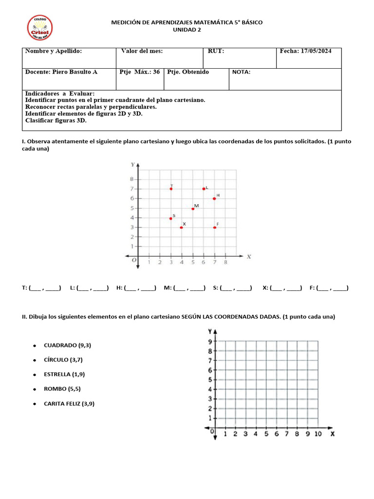 1 Medición de Aprendizaje Unidad 2 Quinto Básico | PDF | Geometría ...