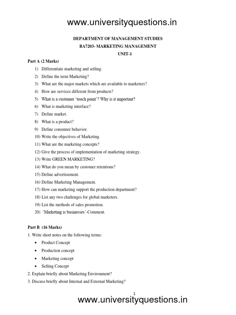 Key Marketing Management Questions | PDF | Marketing | Consumer Behaviour