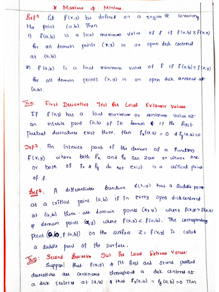 Maxima and Minima Complete Notes For Calculus and Question Practice | PDF