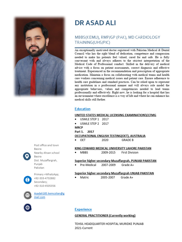 Asad Ali CV | PDF | Cardiology | Internal Medicine