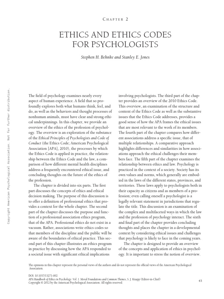 Chapter 2 - Ethics and Ethics Codes For Psychologists | PDF | Psychology | Psychologist