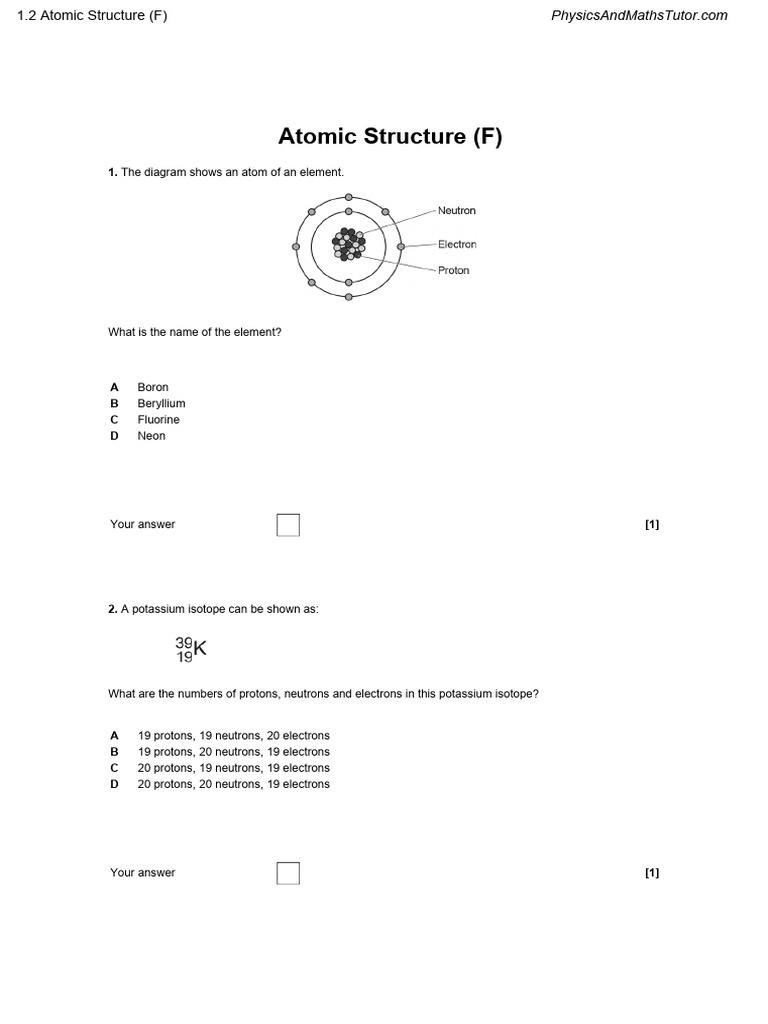 1.2 Atomic Structure (F) QP | PDF | Atoms | Isotope