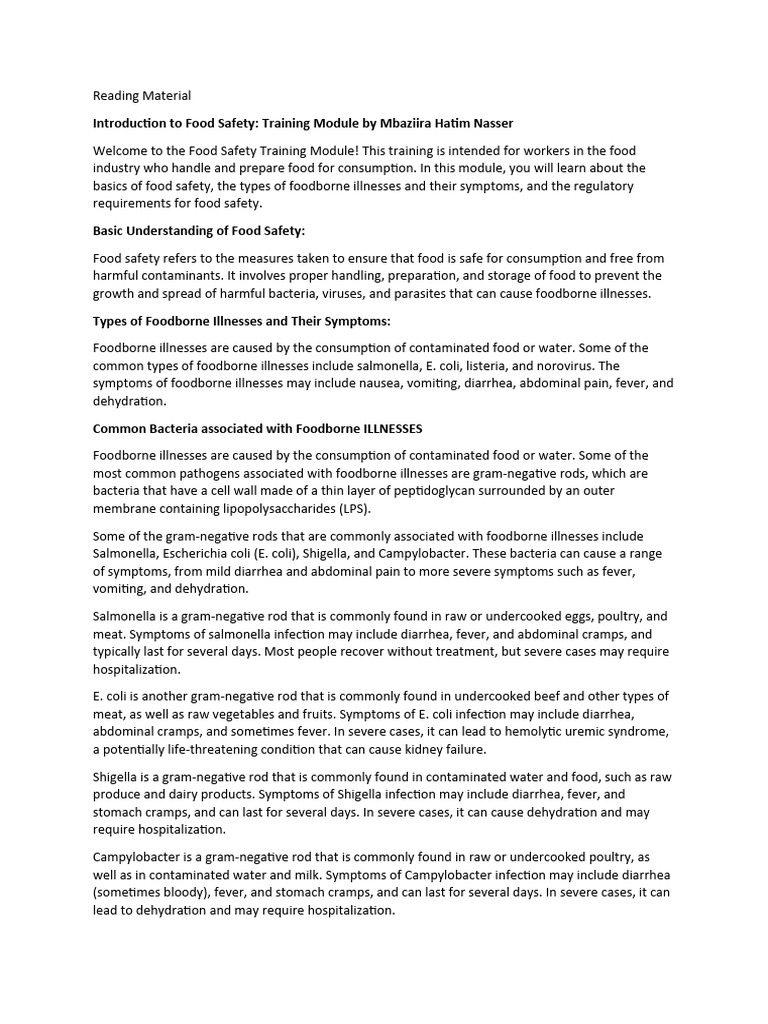 Introduction to Food Safety | PDF | Foodborne Illness | Food Safety