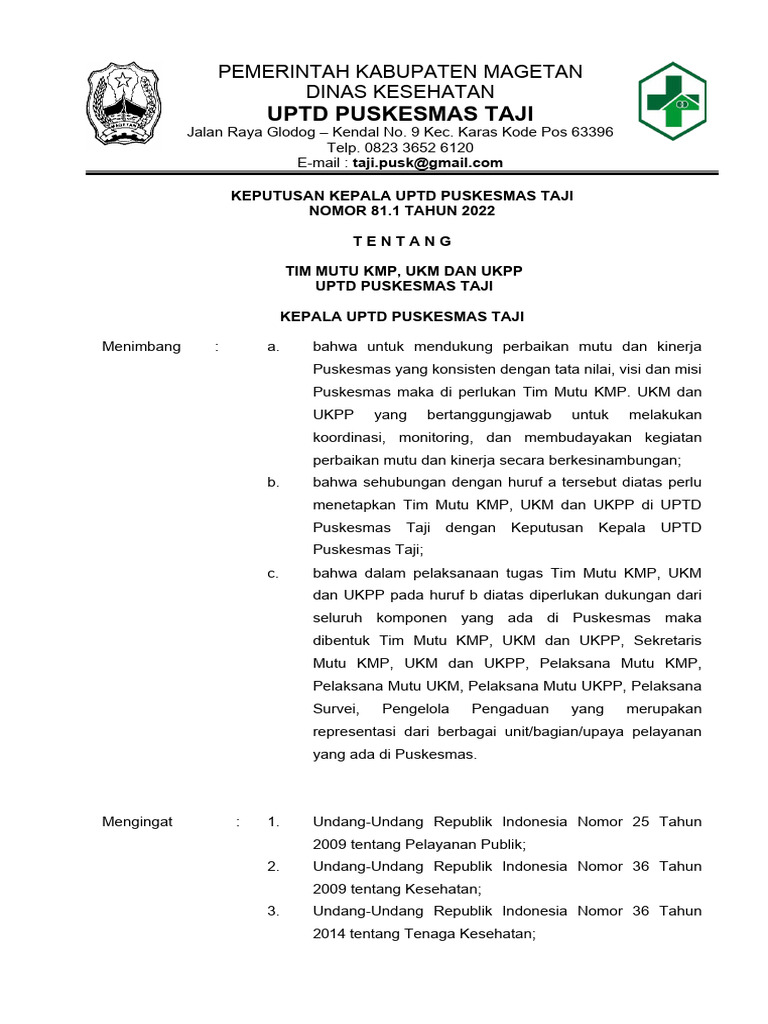 SK Tim Mutu KMP, UKPP Dan UKM 2022. REVISI | PDF | Sains & Matematika