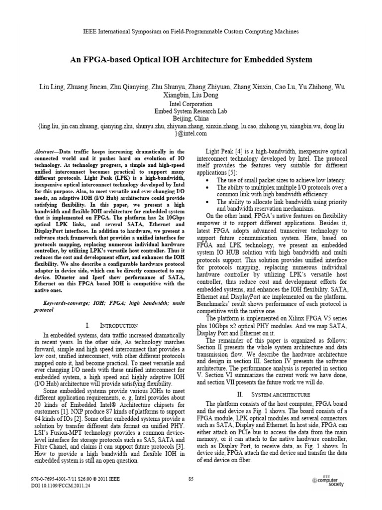 An FPGA-Based Optical IOH Architecture For Embedded System | PDF | Network Packet | Network ...