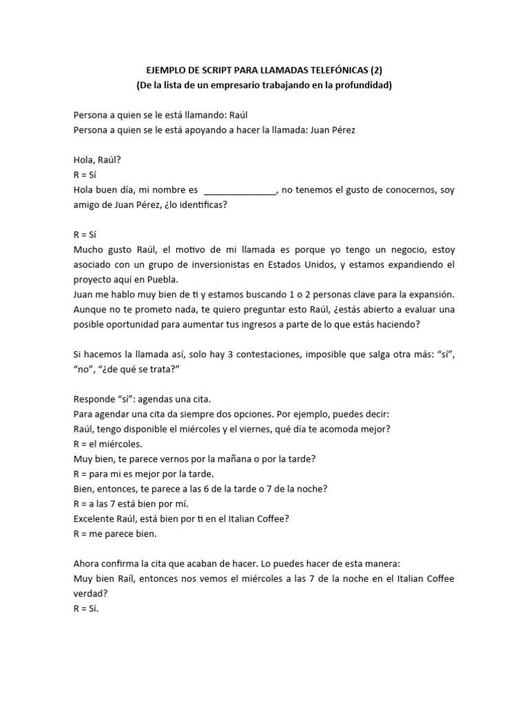 Ejemplo de Script para Llamadas Telefónicas | PDF | Artes del Lenguaje ...
