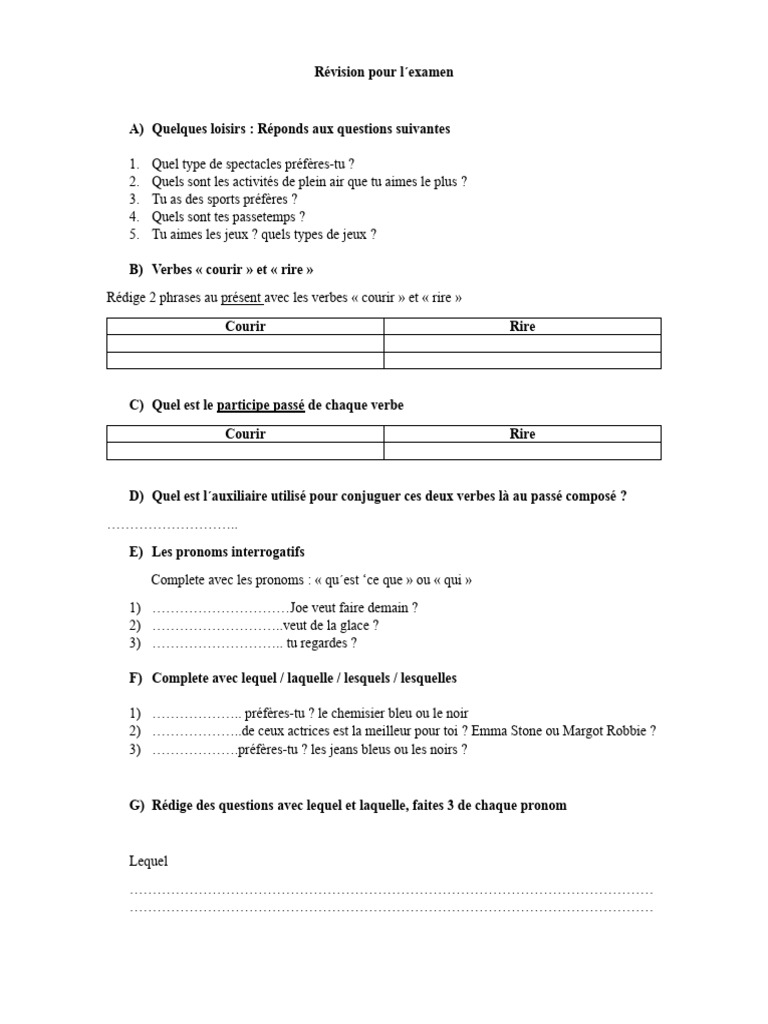 Participe passé des verbes "rire" et "courir" | PDF