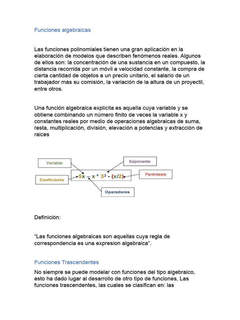 Funciones Algebraicas | PDF | Función (Matemáticas) | Ecuaciones