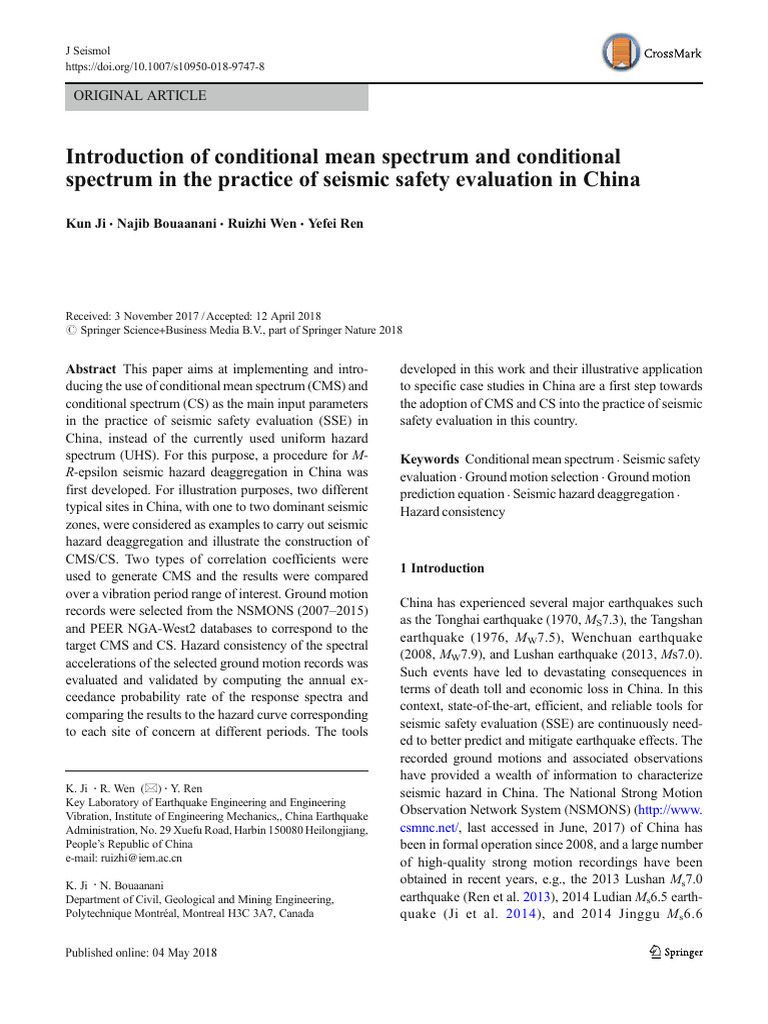 Introduction Of Conditional Mean Spectrum And Conditional Spectrum In The Practice Of Safety