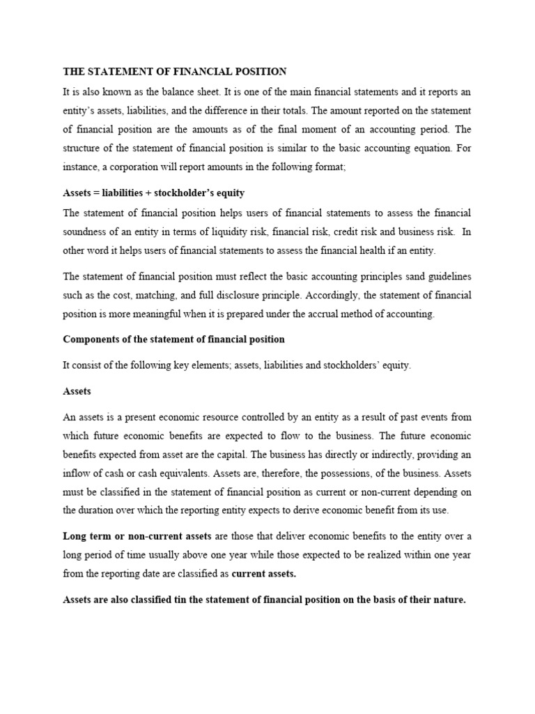 The Statement of Financial Position | PDF | Balance Sheet | Equity ...