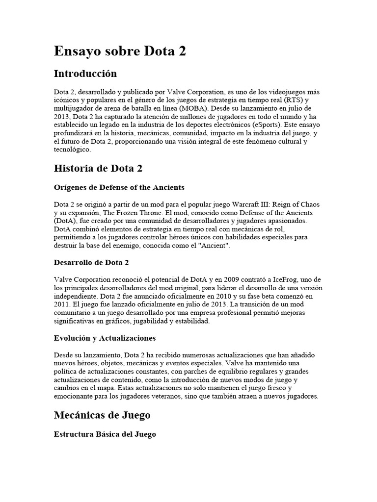 Historia y Evolución de Dota 2 | PDF | Videojuego Gameplay | Juego de azar
