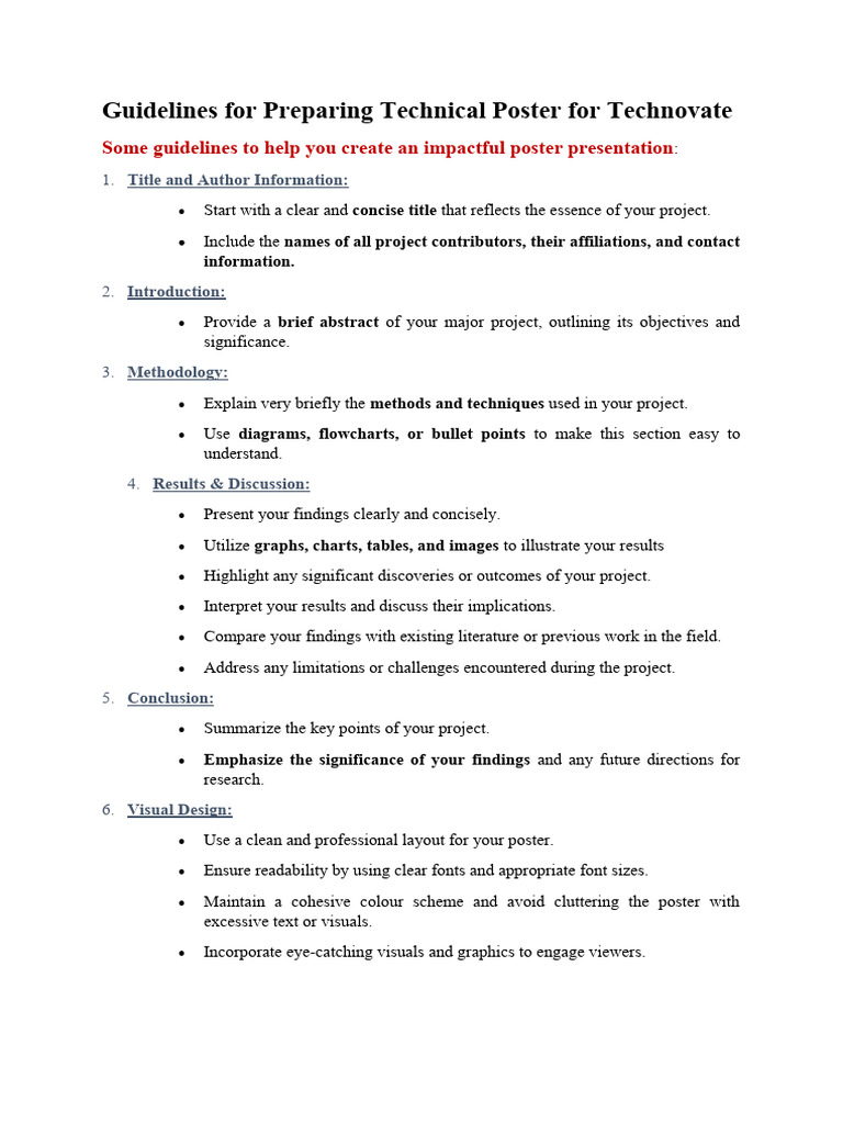 Technovate Poster Presentation - Guidelines | PDF | Proofreading | Poster