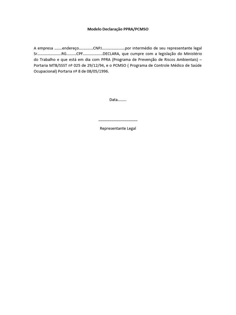 Modelo Declarao PPRA | PDF