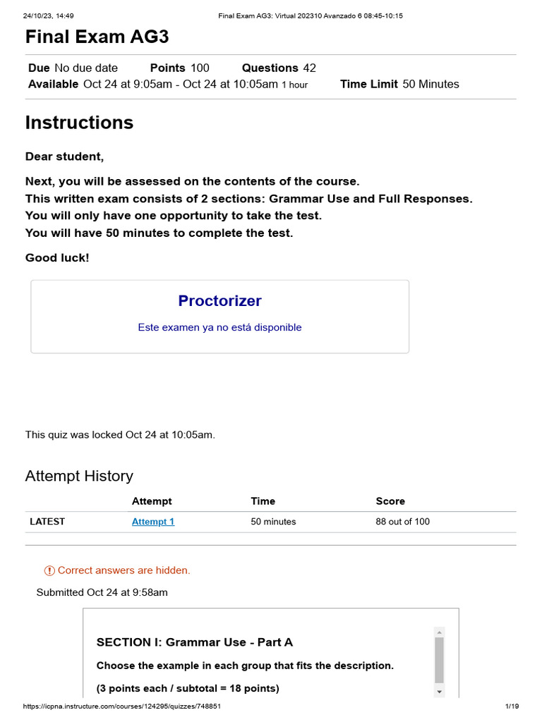 Final Exam AG3 - Virtual 202310 Avanzado 6 08 - 45-10 - 15 | PDF | Linguistic Morphology ...
