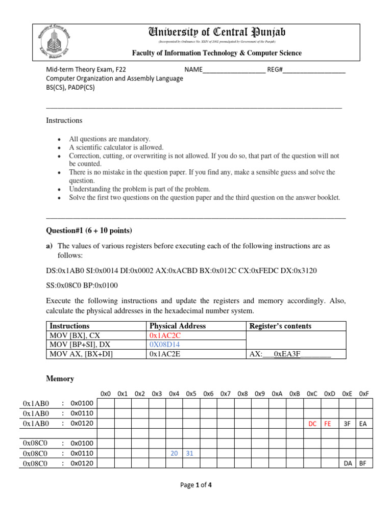 COAL Mid TheorySolution | PDF | Assembly Language | Computer Engineering