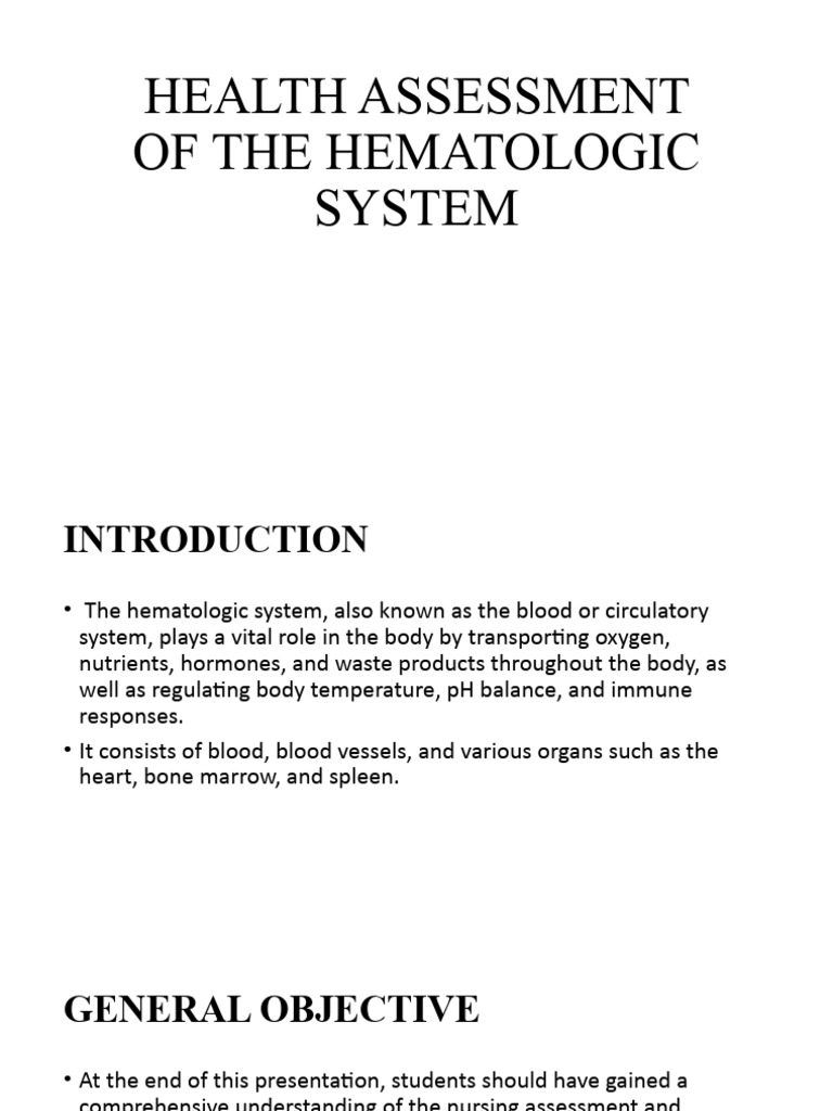 Hematologic System Health Assessment | PDF | White Blood Cell | Blood