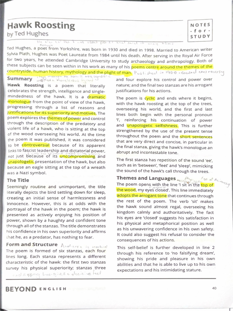 Hawk Roosting Notes | PDF