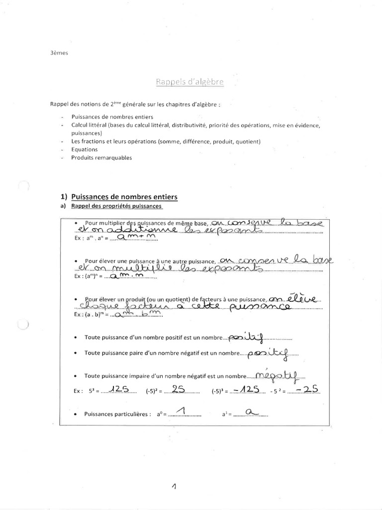 Rappels Algèbre Correctif | PDF