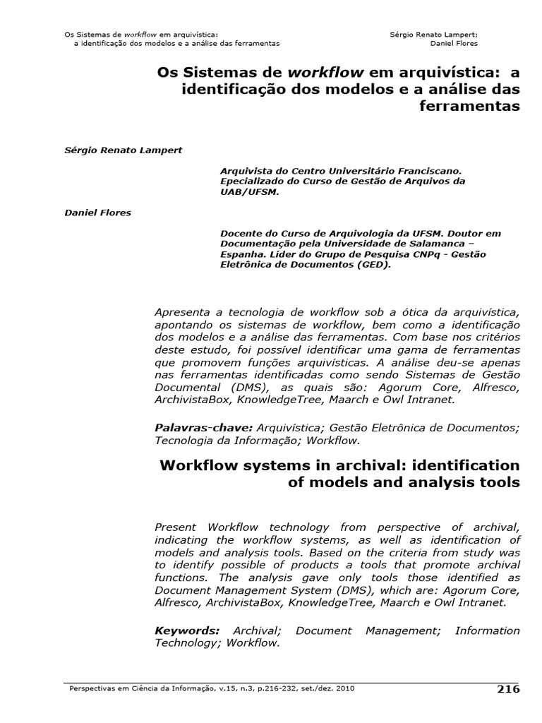 Sistemas de Workflow em Arquivística - Sergio Lampert e Daniel Flores | PDF | Tecnologia da ...