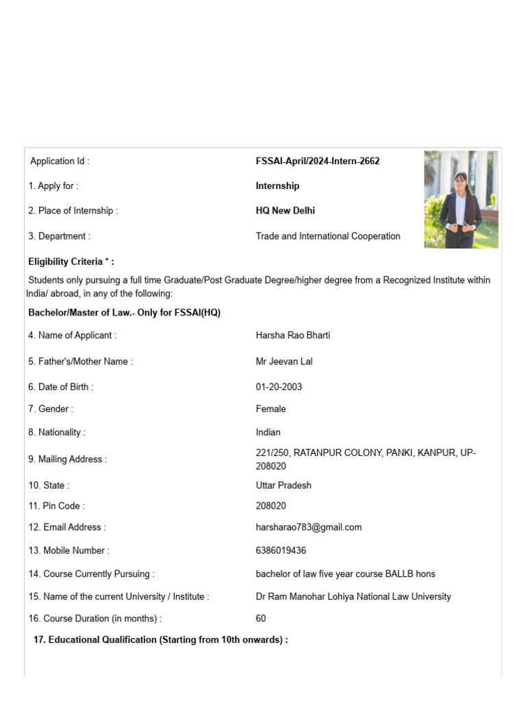 FSSAI - Internship Portal | PDF | Food Safety