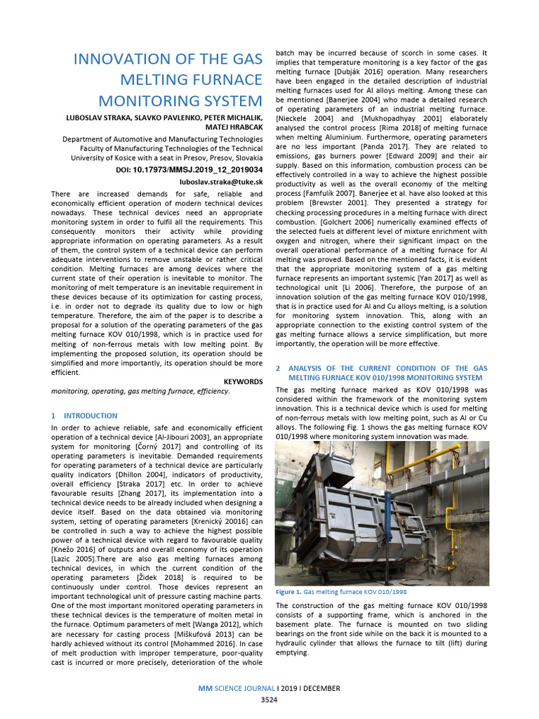 Mmscience - 2019 12 - Innovation of The Gas Melting Furnace Monitoring System | PDF | Refractory ...