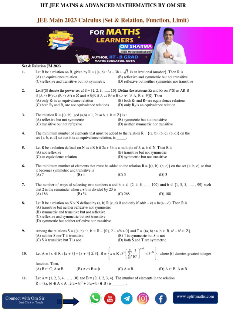 Jee Mains 2023 Calculus I by Om Sir | PDF | Function (Mathematics) | Mathematical Logic