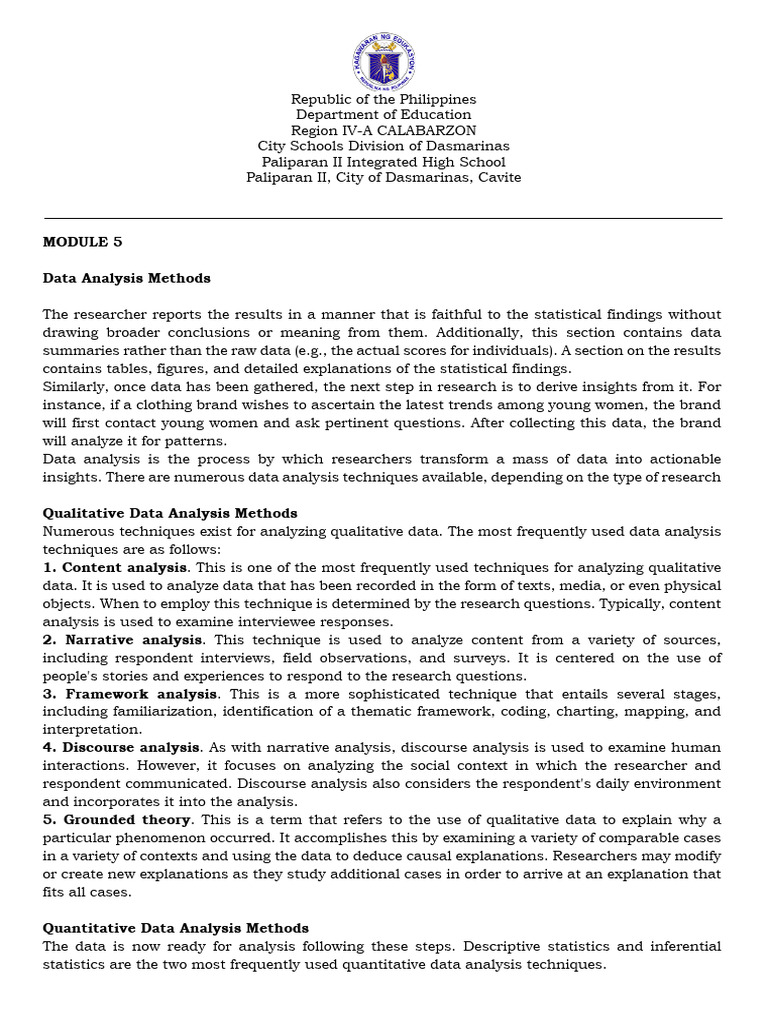 III Q4 MODULE 5 3is - 04 23 24 | PDF | Statistics | Data Analysis