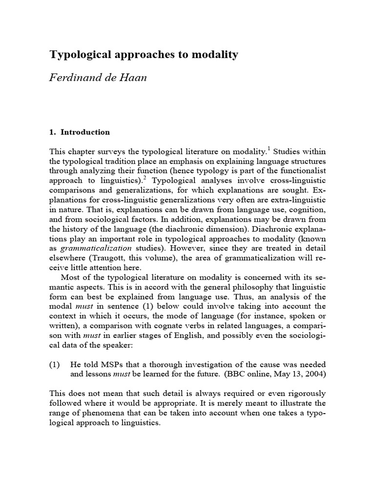 Typological Approaches To Modality | PDF | Modal Logic | Linguistic ...