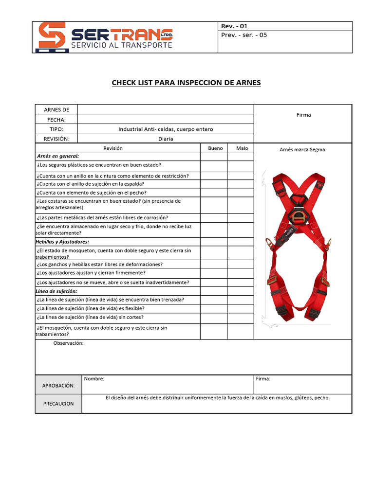 Checklist Inspección Arnés de Seguridad | PDF